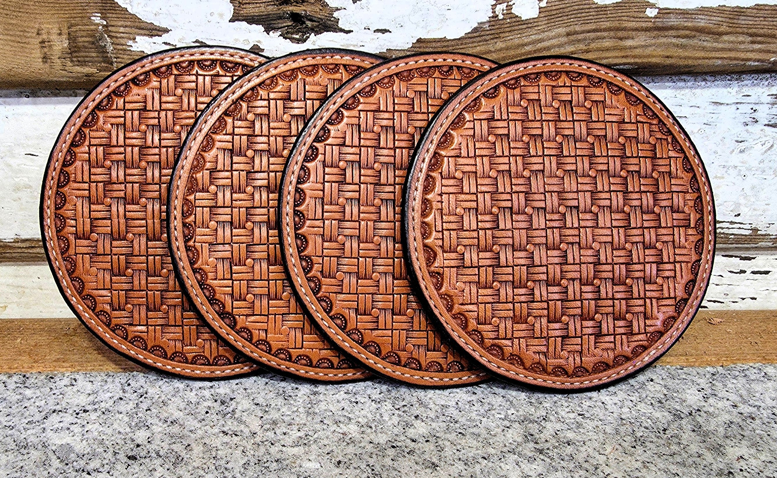Round Coasters w/ Square Dot Basket Stamp – Square Dot Saddlery